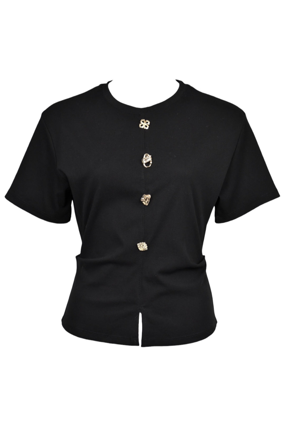 Black Gold Button Front Split T-Shirt – Jessie & Co.